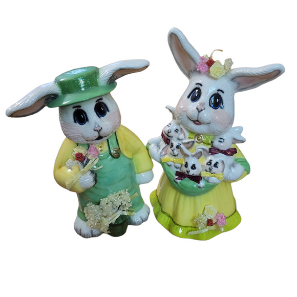 Laur-Al | Accents | Mcm Easter Bunny Pair Figurines Tall Mr Mrs W ...